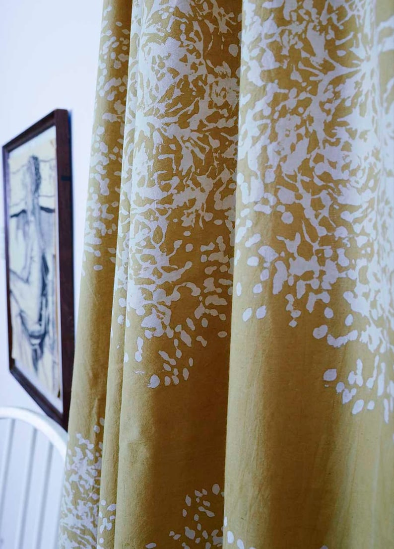Yellow Window Curtains Window Treatment Block Print Natural - Etsy