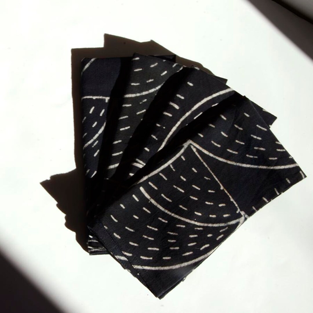 Black and White Stripe Fabric Napkin / Block Printed and Plant Dyed ...
