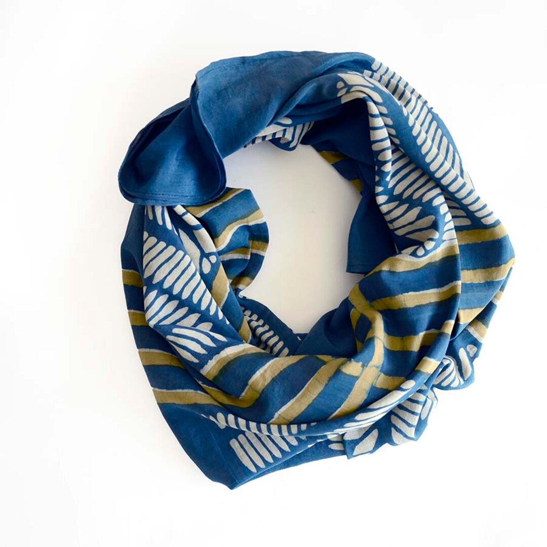 Blue and Gold Art Deco Print Scarf / Block Printed Printmaking ...