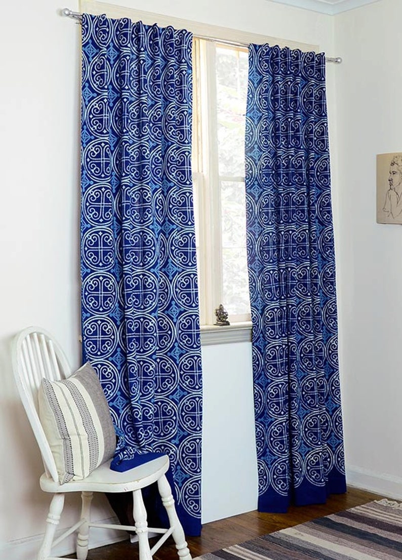 Indigo Curtains Blue Curtains Window Boho Bedroom Home Decor - Etsy
