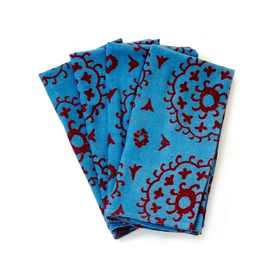Suzani Textile Print Fabric Napkins / Indigo Plant Dye Cloth Napkins ...