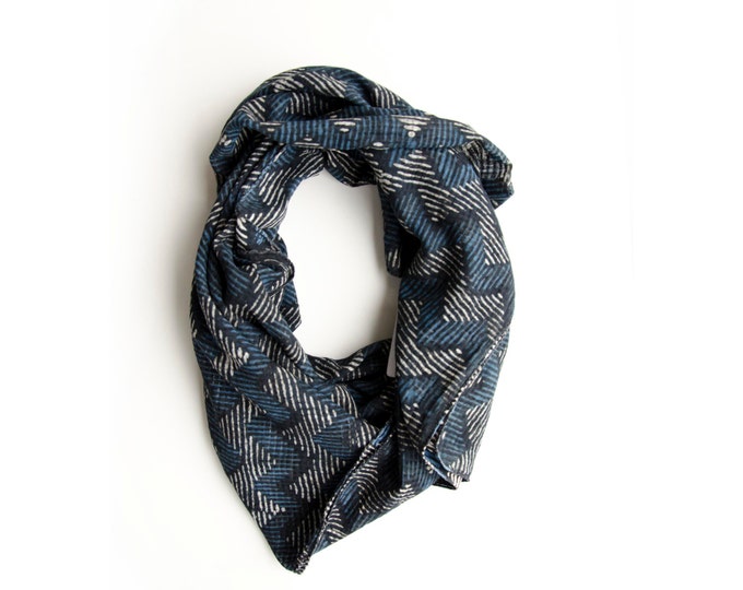 Spring Blue Black Hand Dyed Indigo Scarf Block Printed With - Etsy