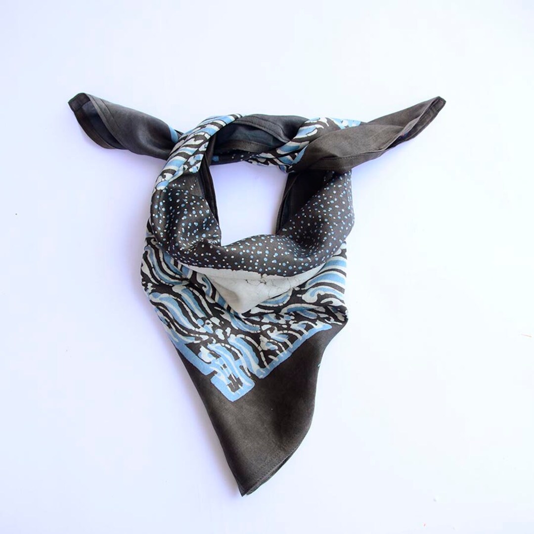 BLACK Moonlight Bandana / Soft Cotton Silk Satin Neck Scarf / Plant ...