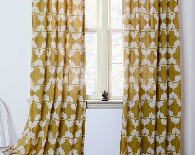 Yellow Curtains Mustard Curtain Window Treatment Block Print Cotton ...