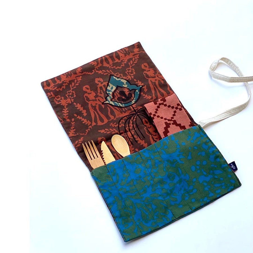 To Go Utensil Pouch Kit, Bamboo Utensil and Napkin Set, Matching ...