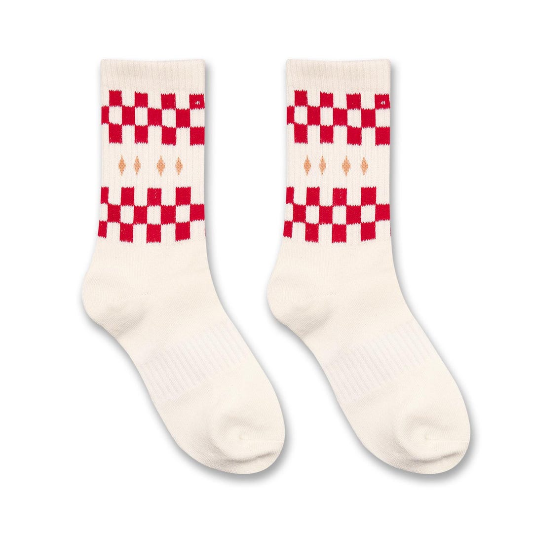 Red Checker Socks Made in Korea Soft and Stretch Cotton-blend Socks ...