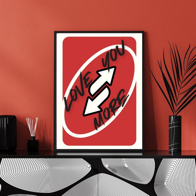 Love You More Uno Reverse Card Wall Art, Digital, Red Retro Wall Art ...