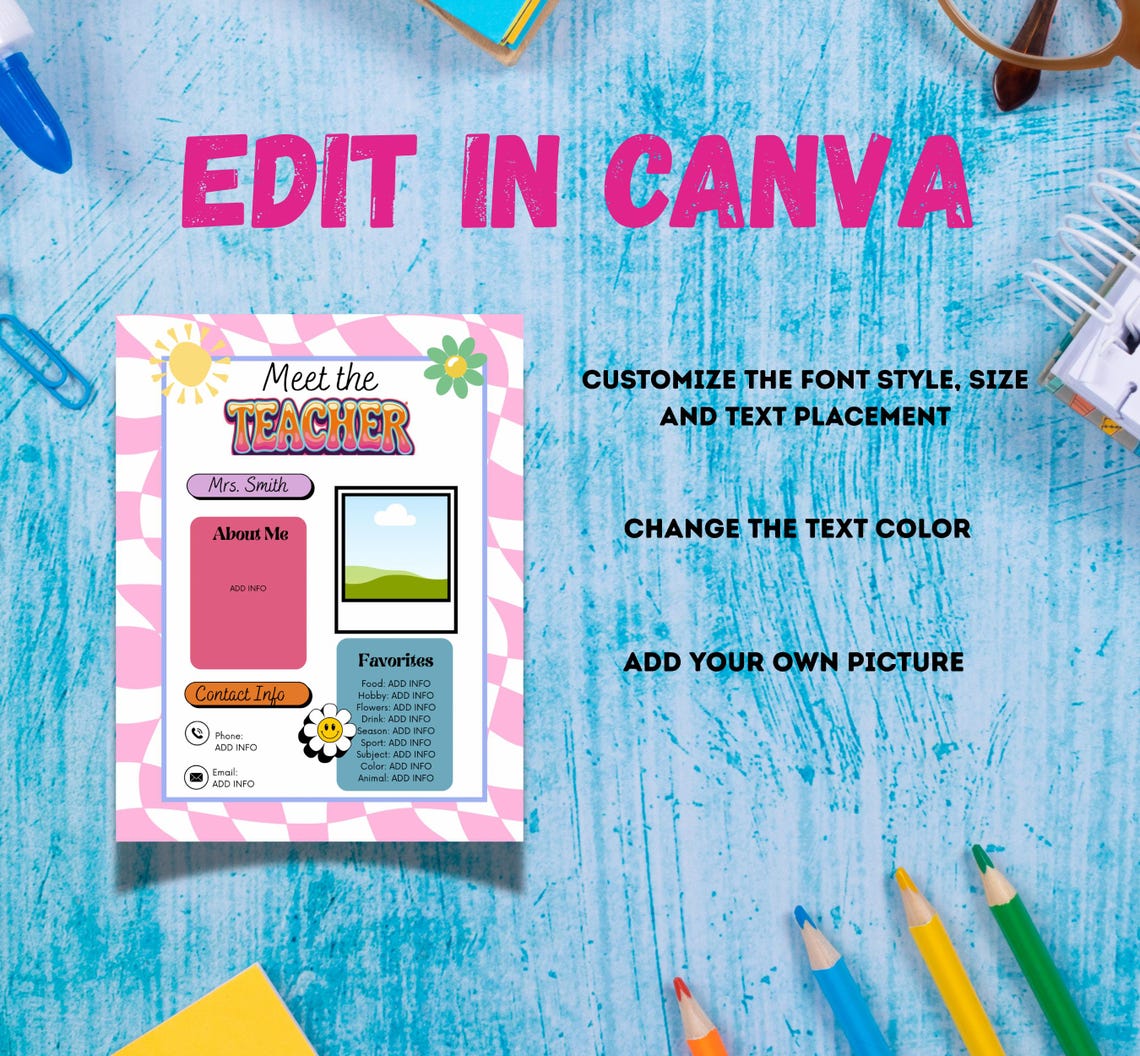 Editable Meet the Teacher Template: Retro Design, Canva (8.5x11 in ...