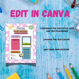 Editable Meet the Teacher Template: Retro Design, Canva (8.5x11 in ...