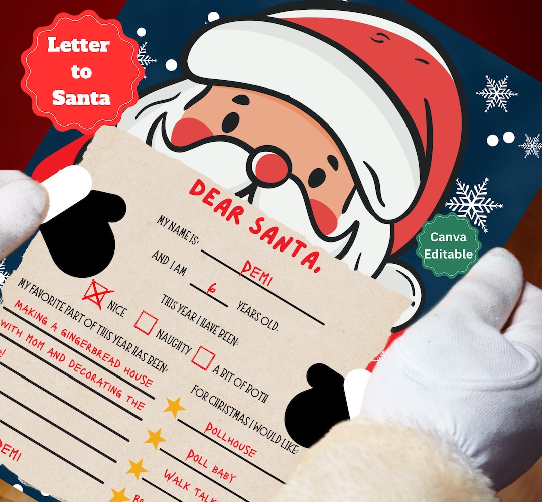 Santa Letter Template | Instant Download | Wish List for Kids ...