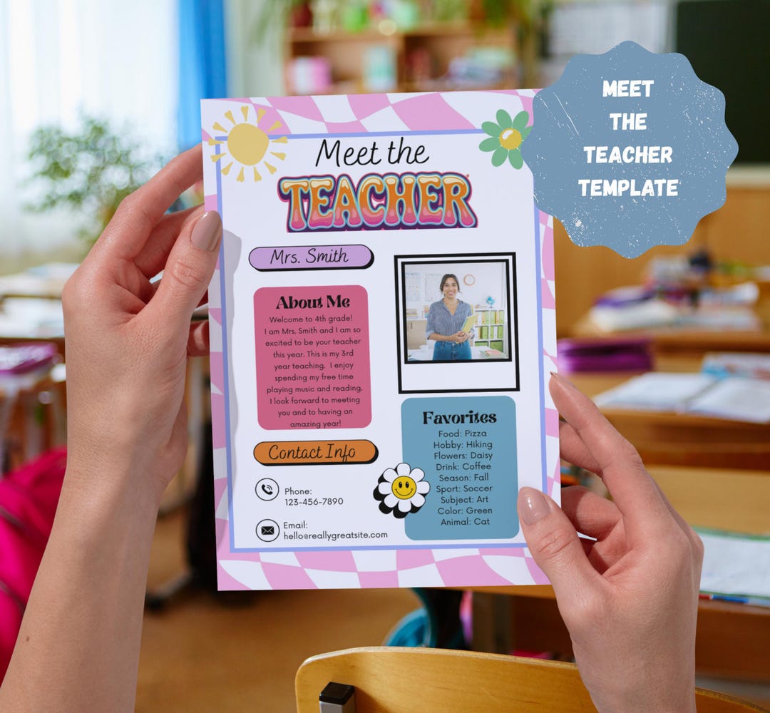 Editable Meet the Teacher Template: Retro Design, Canva (8.5x11 in ...