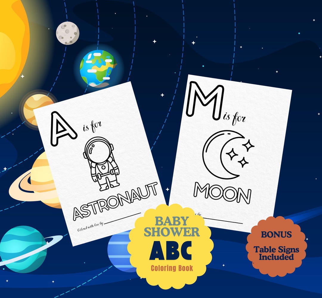 Space ABC Coloring Book: Baby Shower Activity (digital Download) Space ...