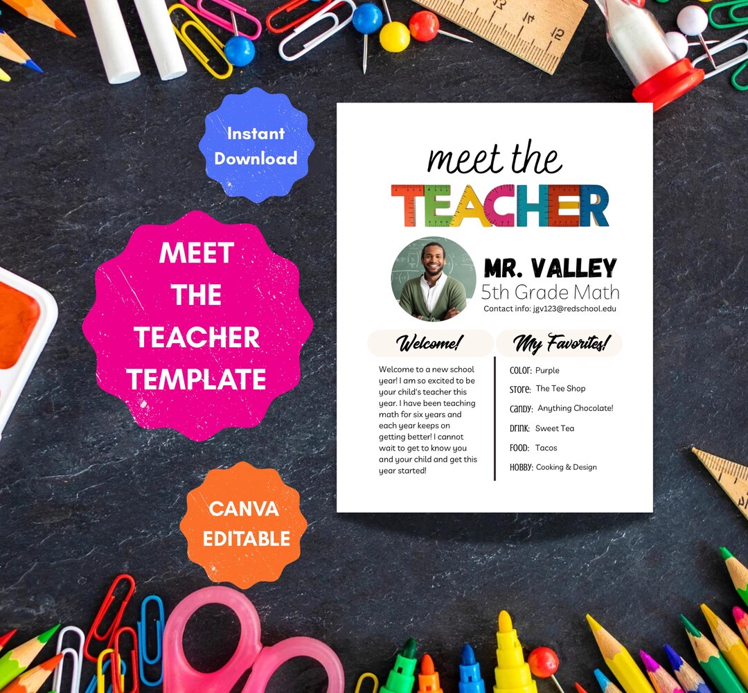 Editable Meet the Teacher Template: Ruler Clipart Design (8.5x11 in ...