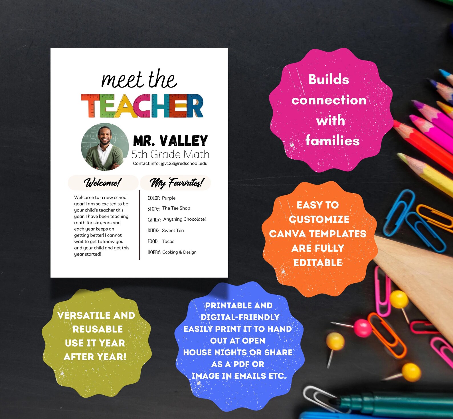 Editable Meet the Teacher Template: Ruler Clipart Design (8.5x11 in ...