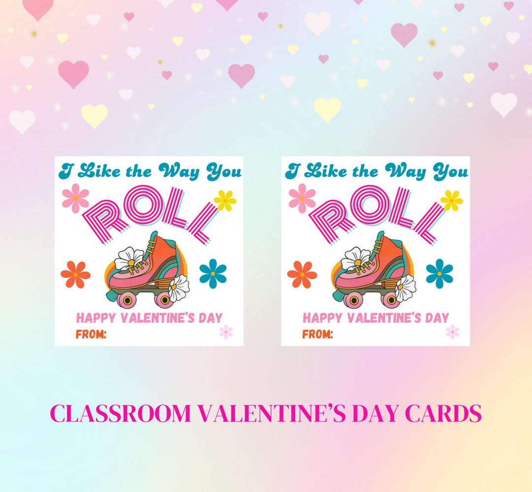 Roller Skate Valentine's Day Cards: Retro Classroom Exchange (canva ...