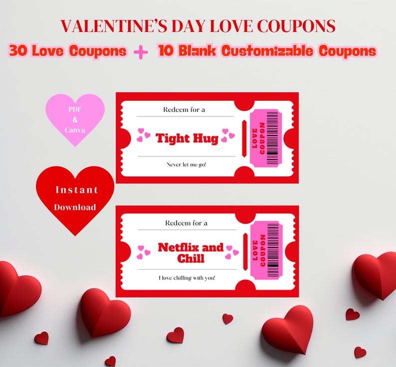 Editable Love Coupons, Canva Template, Valentine's Gift (digital ...