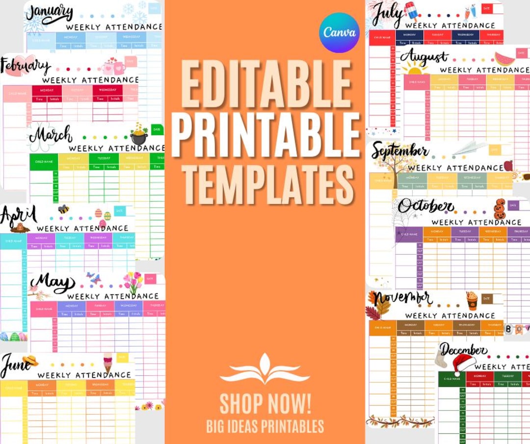 12-month Themed Fillable Sign-in and Sign-out Sheets | Editable ...