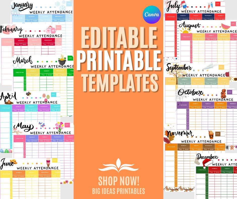 12-month Themed Fillable Sign-in and Sign-out Sheets | Editable ...