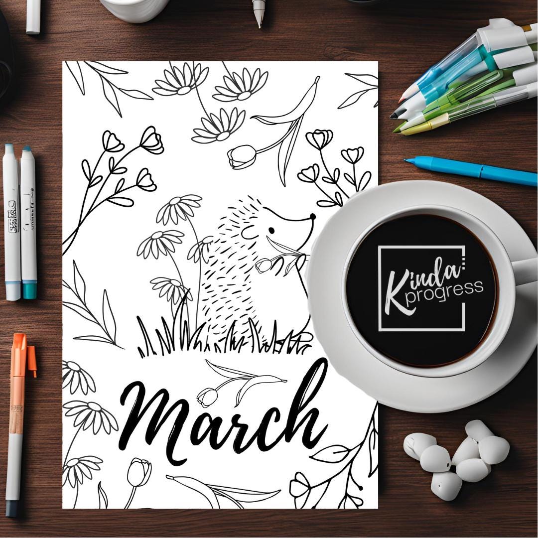 March Hedgehog Printable Journal Bundle: Mood & Habit Tracker (A5 ...
