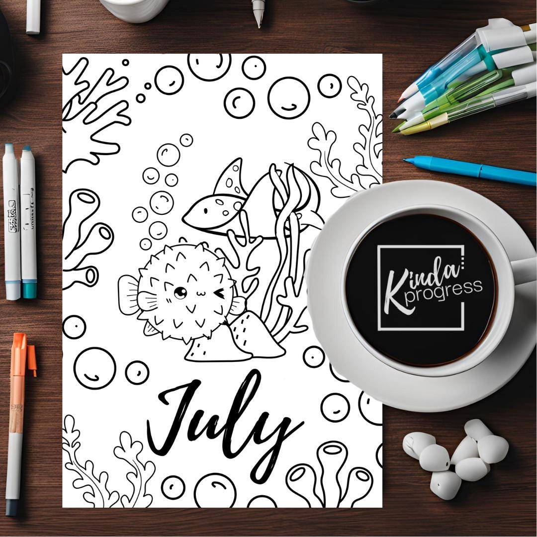 July Monthly Printable Journal Page Bundle - Fish/coral Theme - Title ...