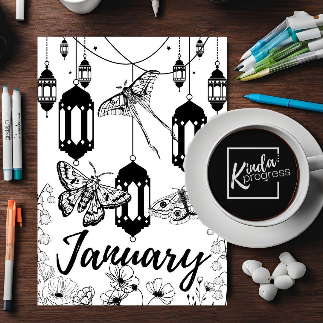 January Monthly Printable Bullet Journal Page Bundle - Moths/lanterns ...