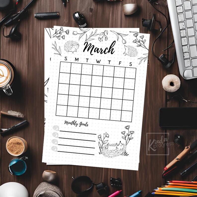 March Hedgehog Printable Journal Bundle: Mood & Habit Tracker (A5 ...