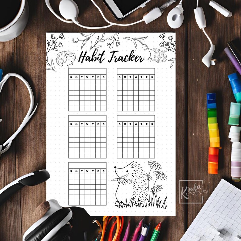 March Hedgehog Printable Journal Bundle: Mood & Habit Tracker (A5 ...