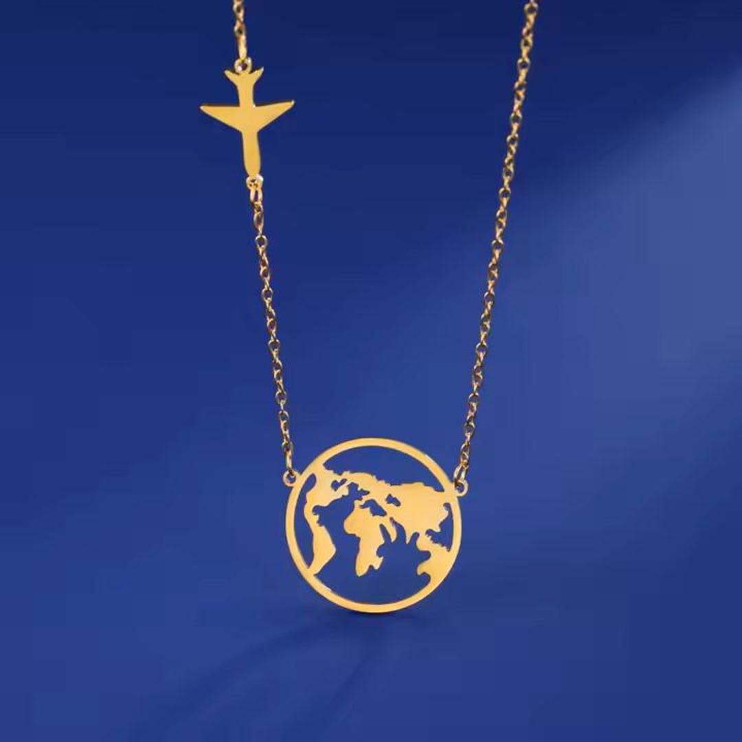 Engravable World Map Pendant Necklace – Stainless Steel Travel Jewelry ...