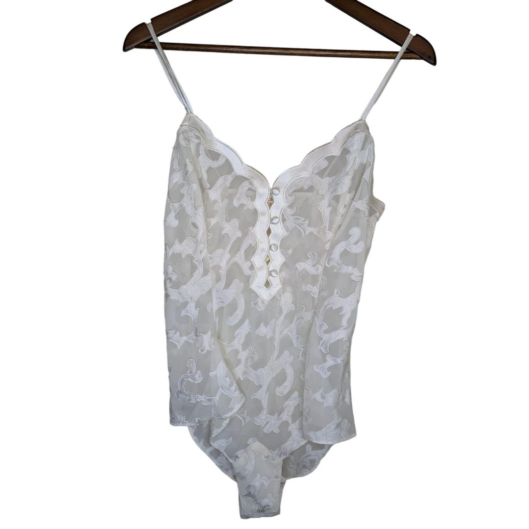 Vintage Victorias Secret Gold Label Teddy Bodysuit Medium Ivory Snap ...
