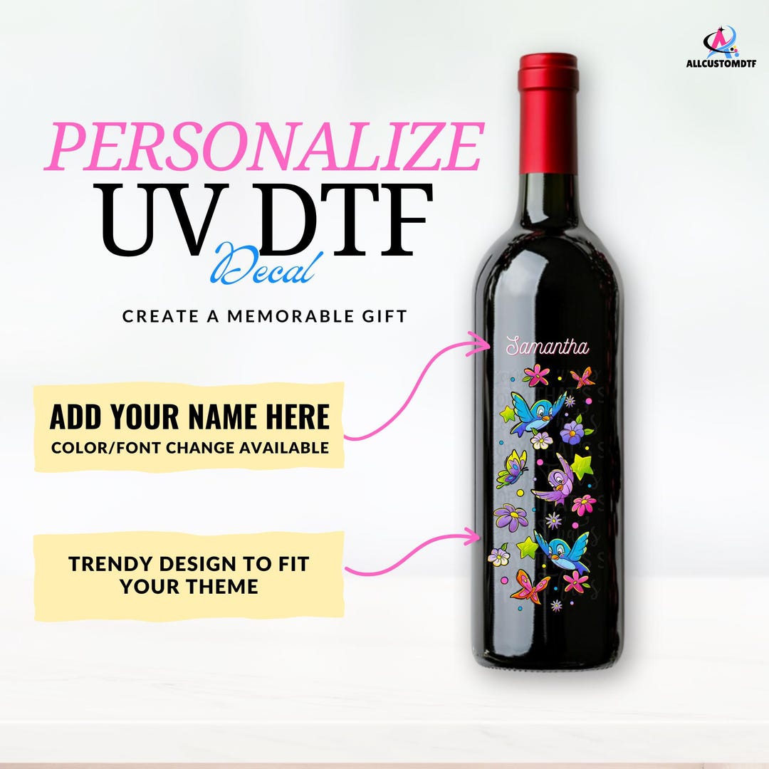 Personalized Name UV DTF Decal | Custom Wine Bottle & Tumbler Sticker ...