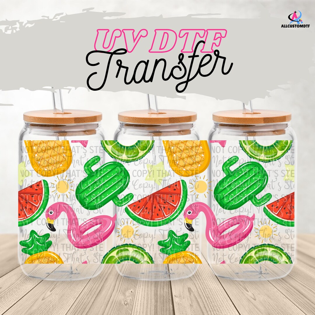 Summer Pool Floatie 16 Oz Glass Can Wrap | Optional Lid Wrap | Cute UV ...