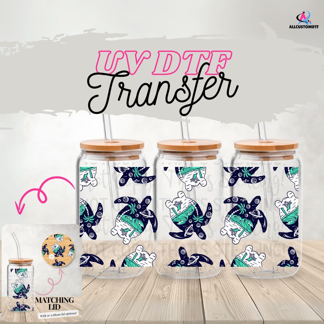Sea Turtles UV DTF Wrap for 16oz Glass | Ocean Tumbler Wrap | Optional ...
