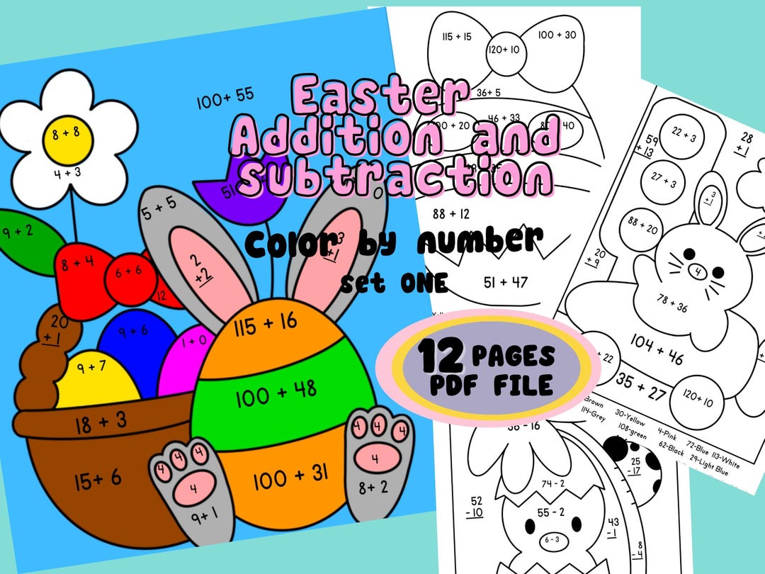 Easter Math Worksheets, Adding and Subtraction, Coloring Pages ,color ...