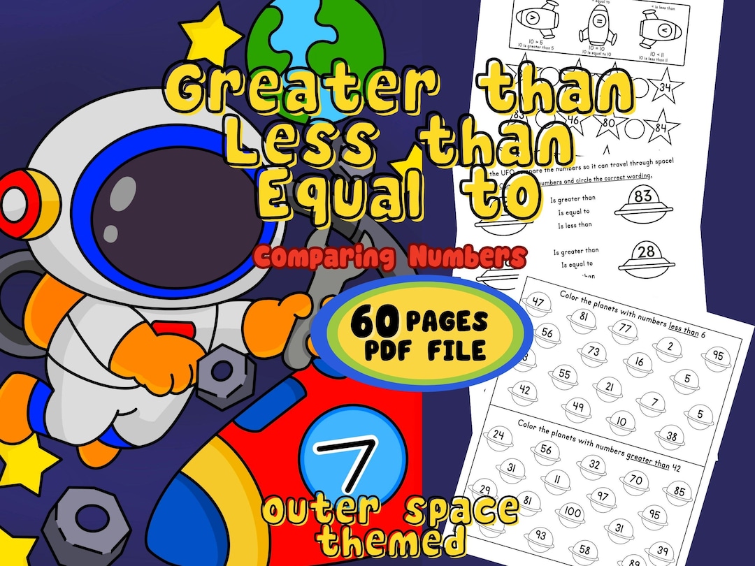 Outer Space Math Worksheets, Greater Than Less Than, Equal To(pdf File ...