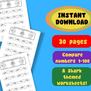 Greater Than Less Than or Equal to Worksheets: Shark Themed Math ...