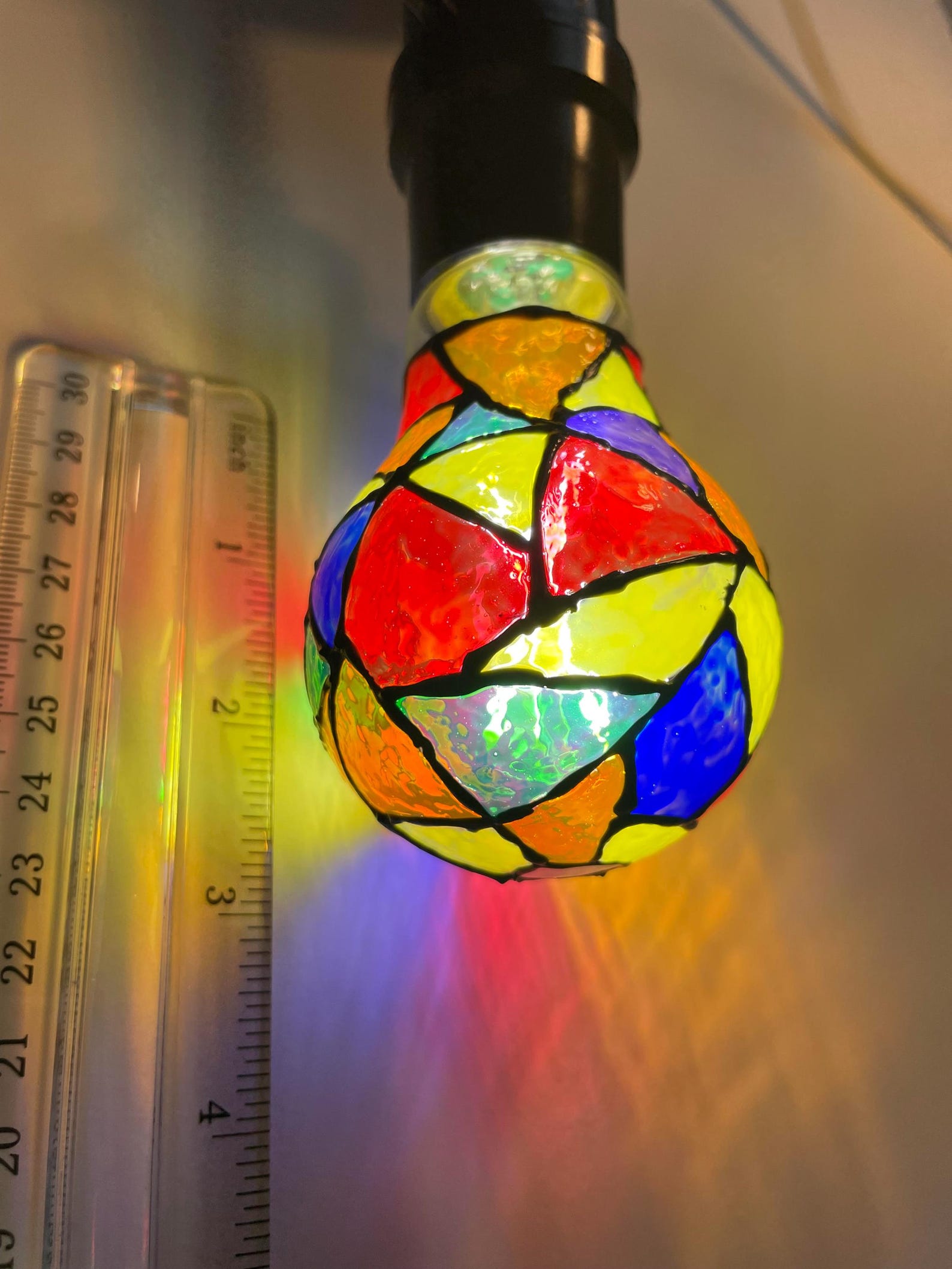 Specialty Stained Glass, One of a Kind Hand Painted Mosaic Rainbow Bulb ...