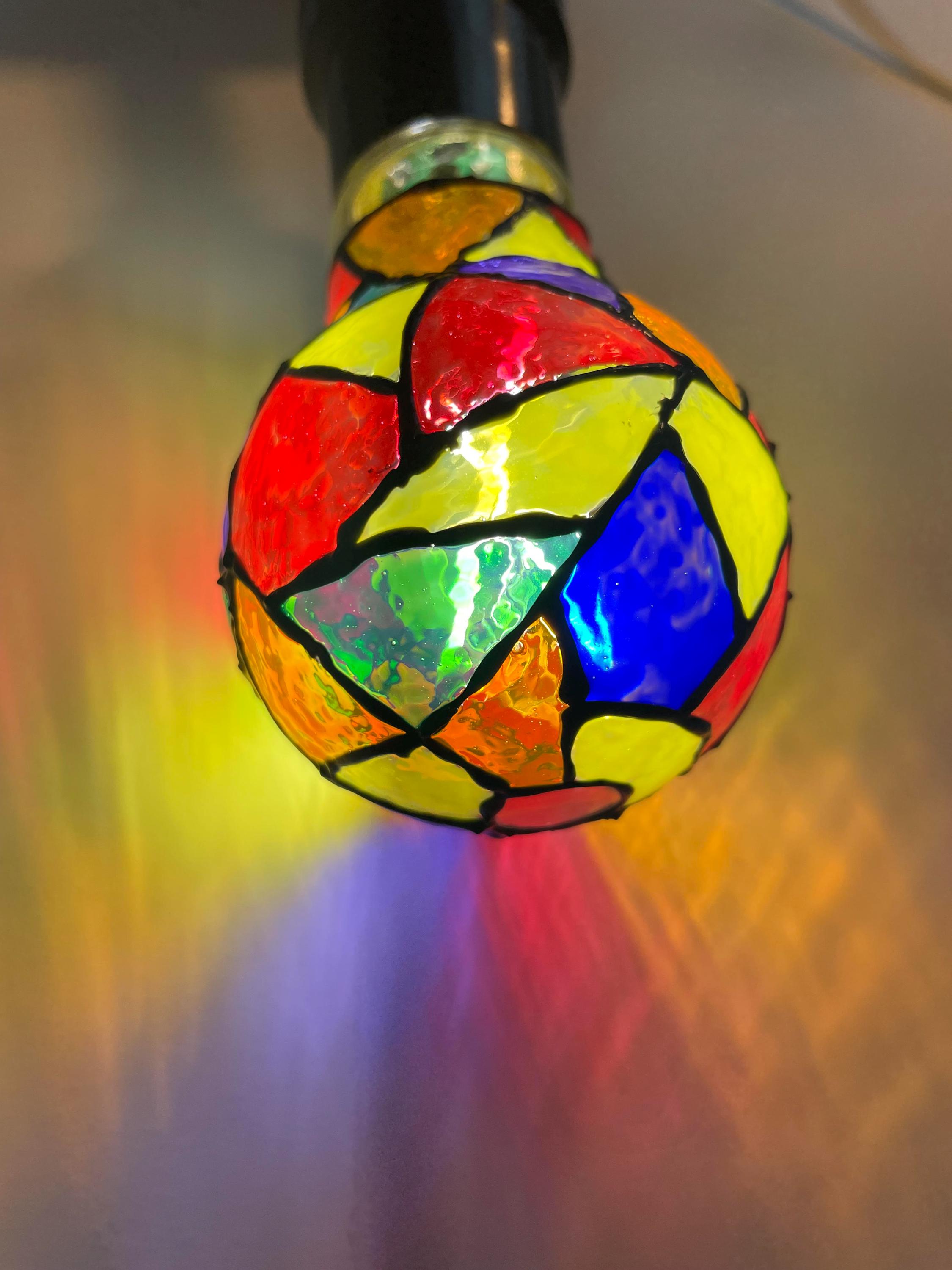 Specialty Stained Glass, One of a Kind Hand Painted Mosaic Rainbow Bulb ...