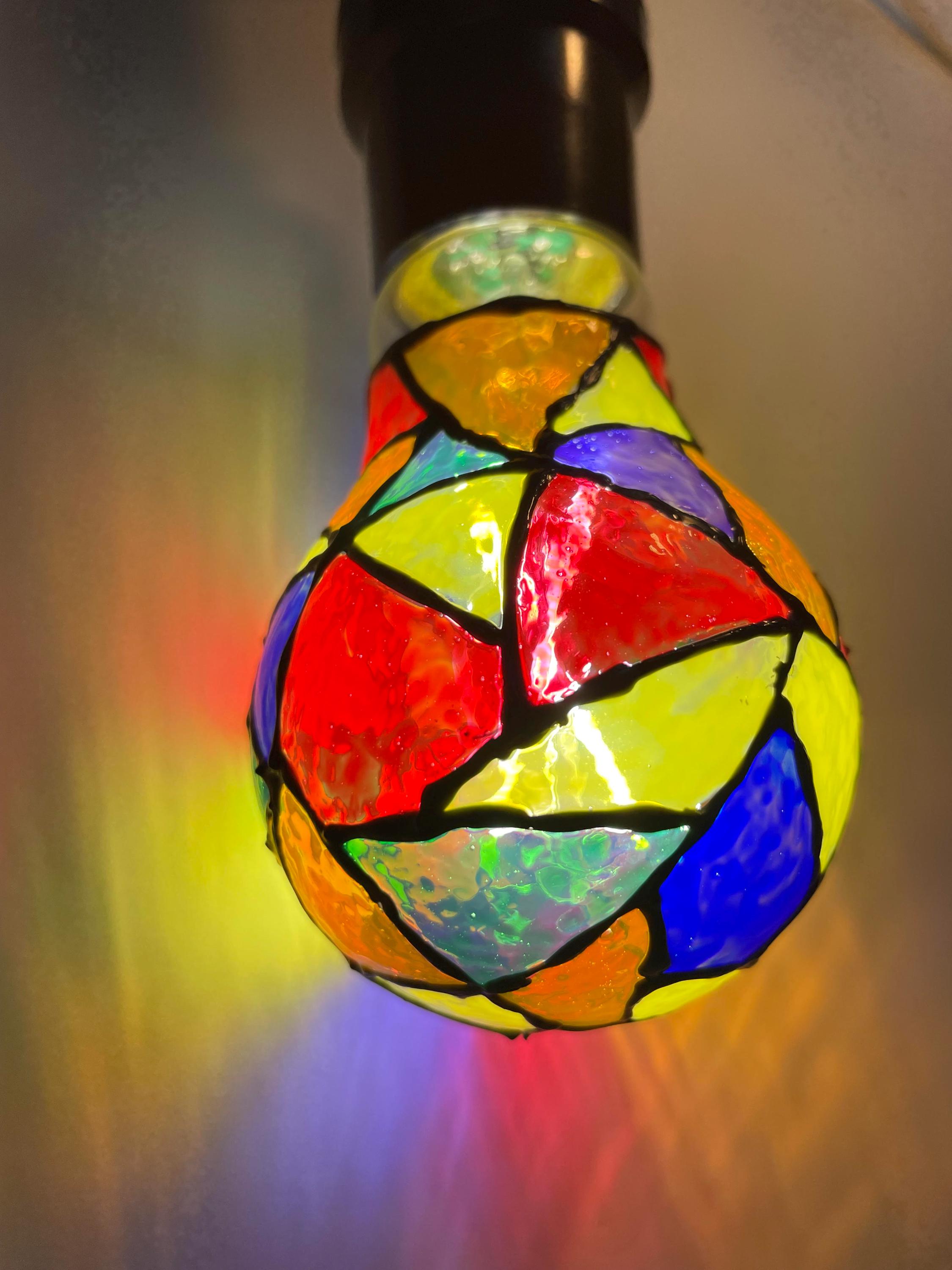 Specialty Stained Glass, One of a Kind Hand Painted Mosaic Rainbow Bulb ...