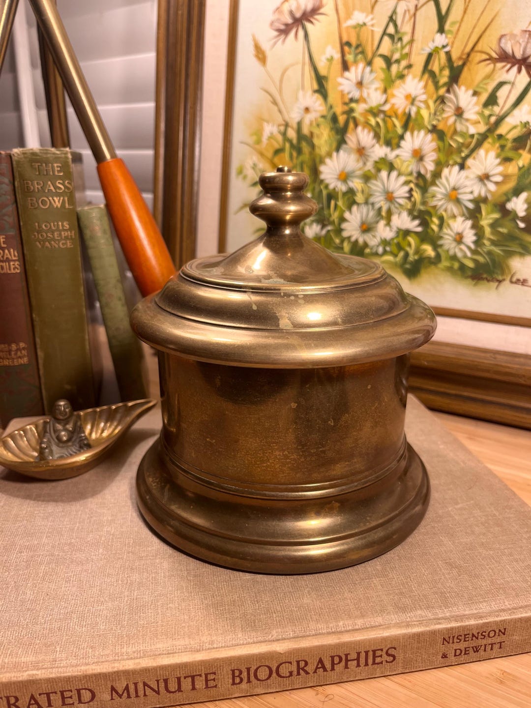 Vintage Brass Container - Brass Round Box With Lid - Heavy Vintage ...