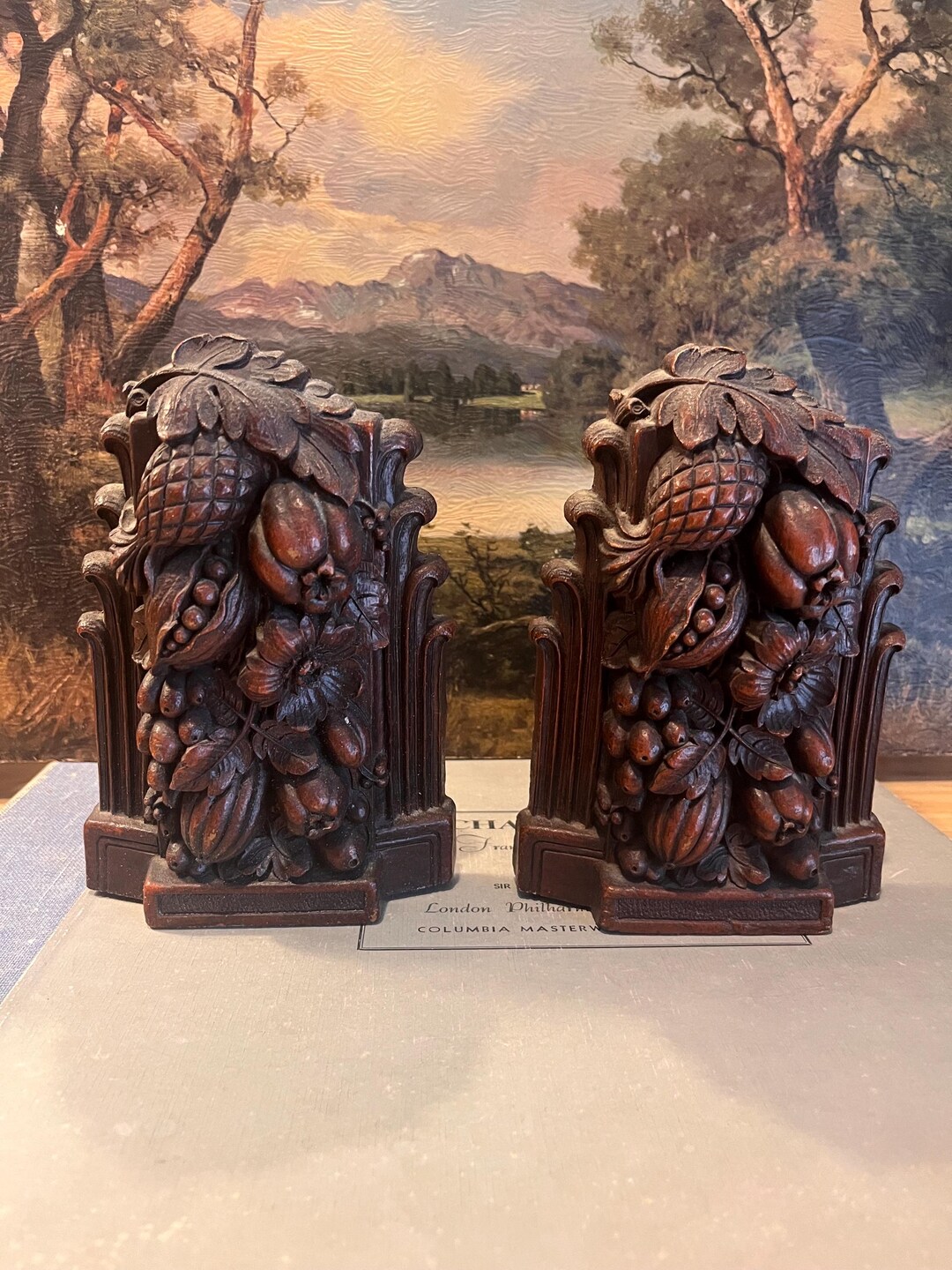Vintage Syroco Molded Wood Bookends - Harvest Fruit and Acorns - Etsy