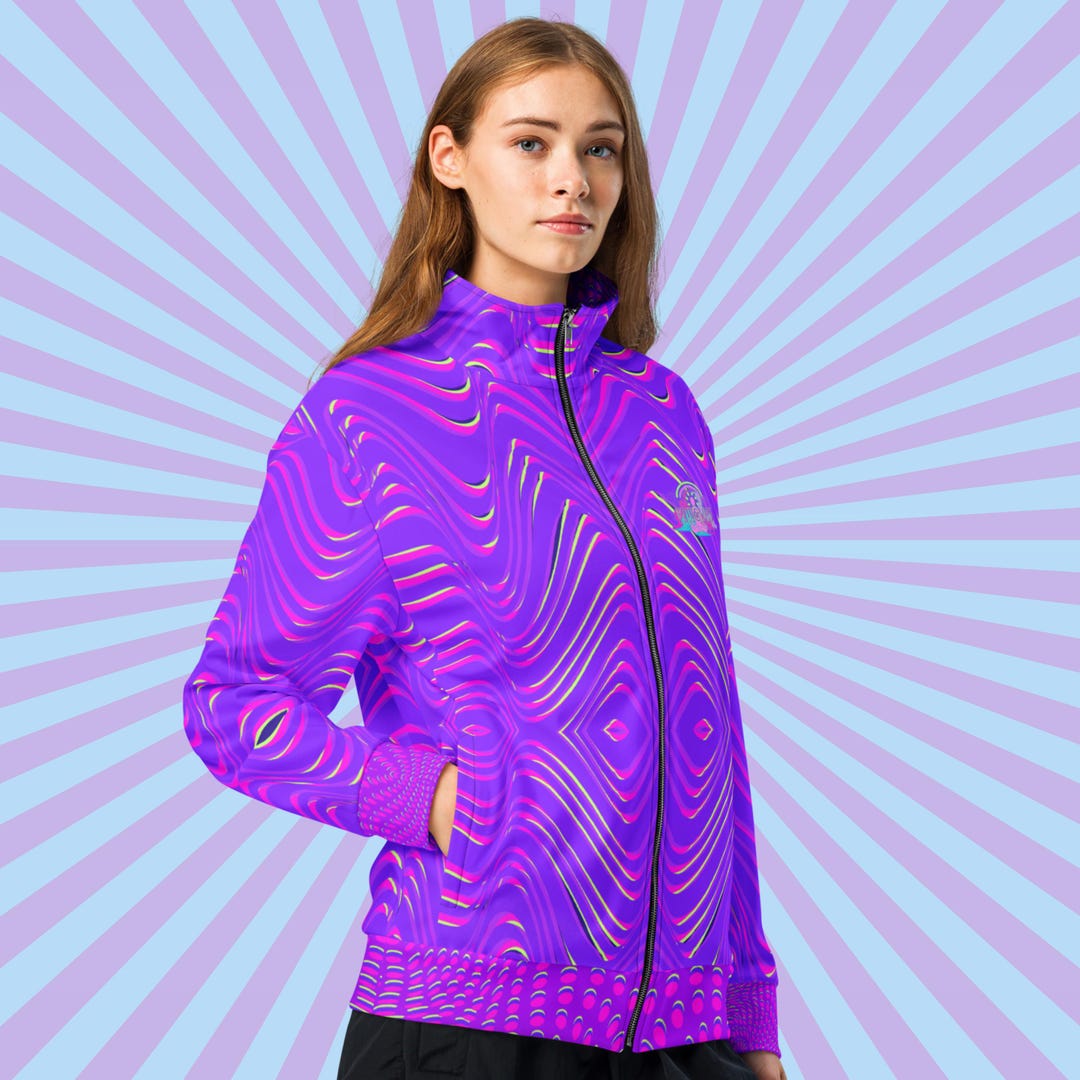 Unisex Track Jacket - Neon UV Glow - Optical Illusion - Cozy Glow Wave ...
