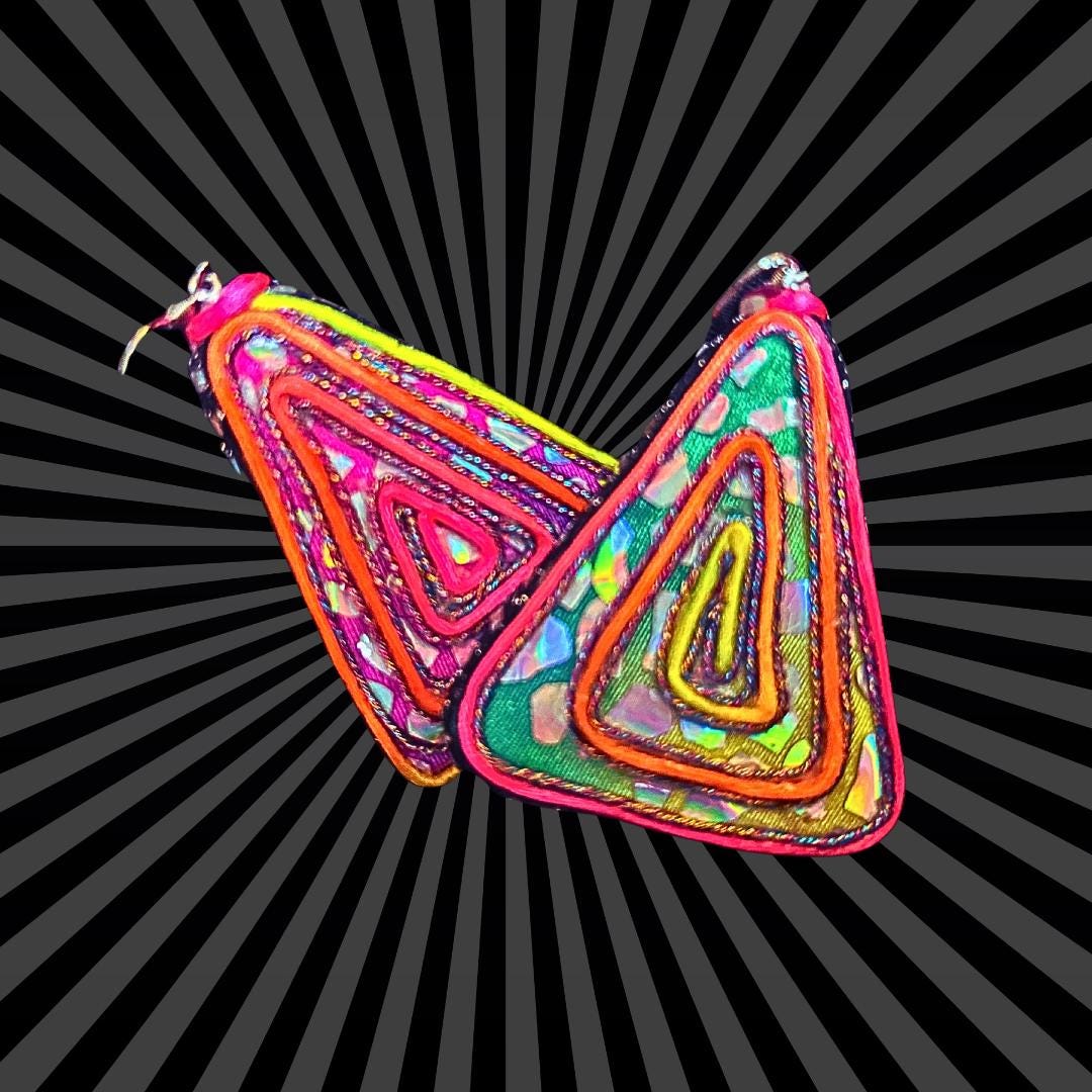 Large UV Reactive Triangle Neon Rainbow Shimmer Drop Earrings - Etsy