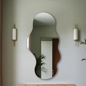 Irregular Floating Glass Wavy Wall Mirror, Frameless Asymmetrical Cloud ...