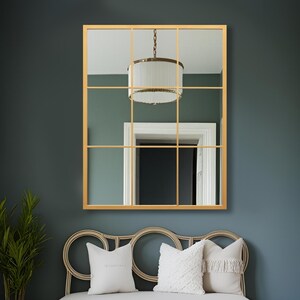 Modern Rectangle Metal Frame Window Pane Mirror, Geometric Window Grid ...