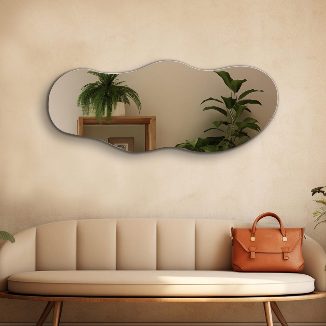 Irregular Wall Mirror With Floating Glass, Frameless Asymmetrical Cloud ...