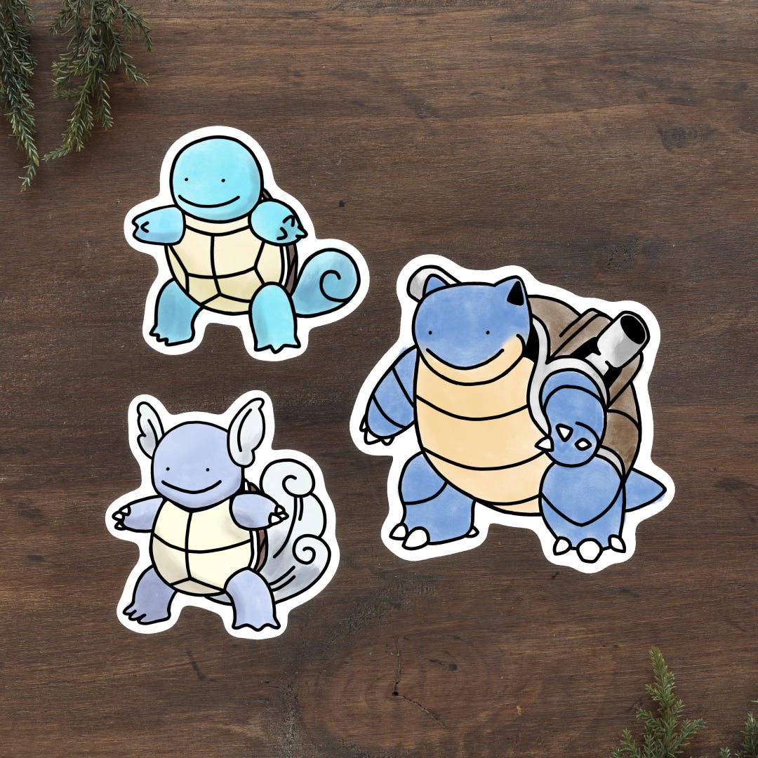 Gen 1 Pokemon Starter Stickers Squirtle Wartortle Blastoise Set of 3 ...