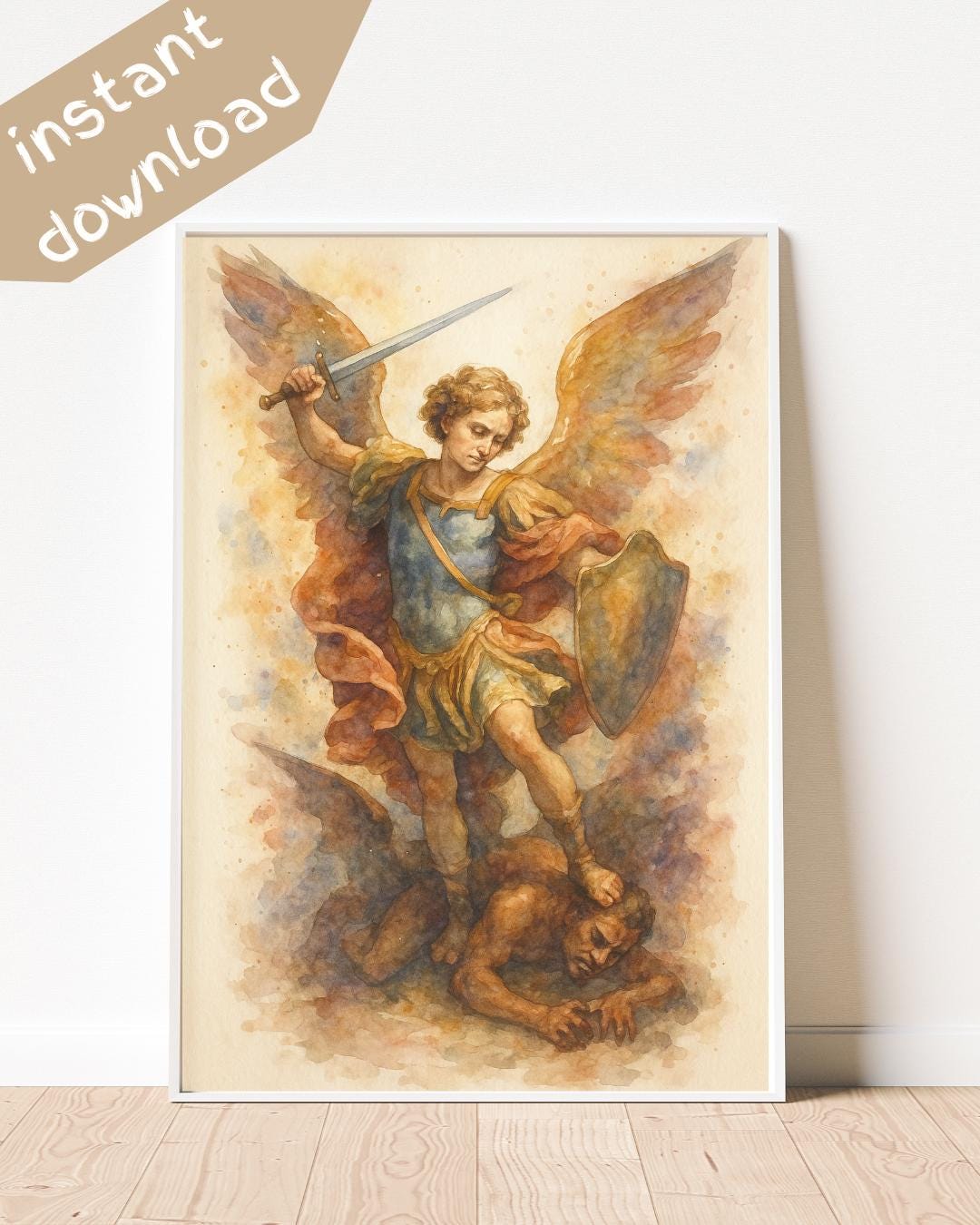 Archangel Michael Wall Art Print Saint Michael Watercolor Digital ...
