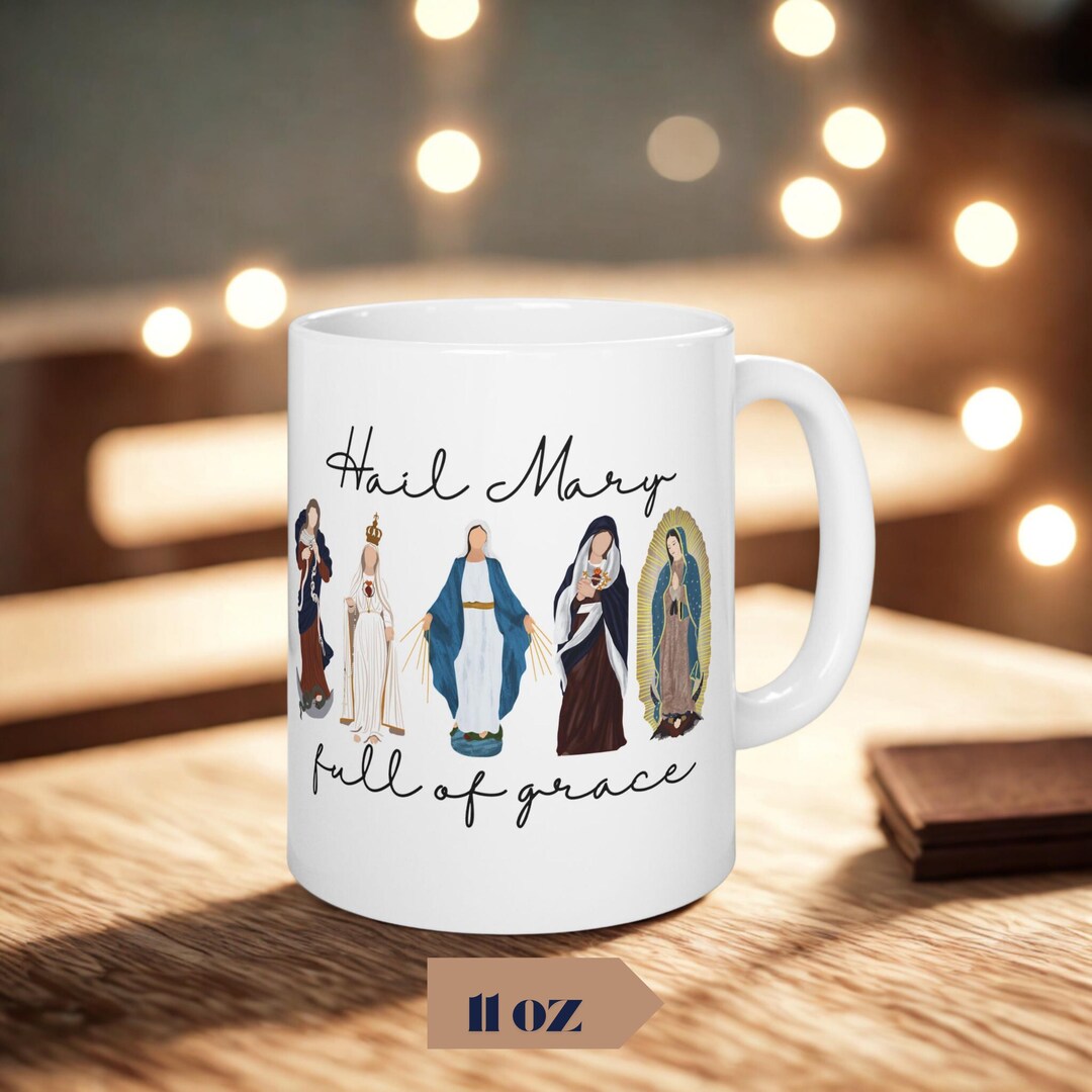 Blessed Virgin Mary Catholic Mug: Hail Mary Bible Verse, Coffee Lover ...