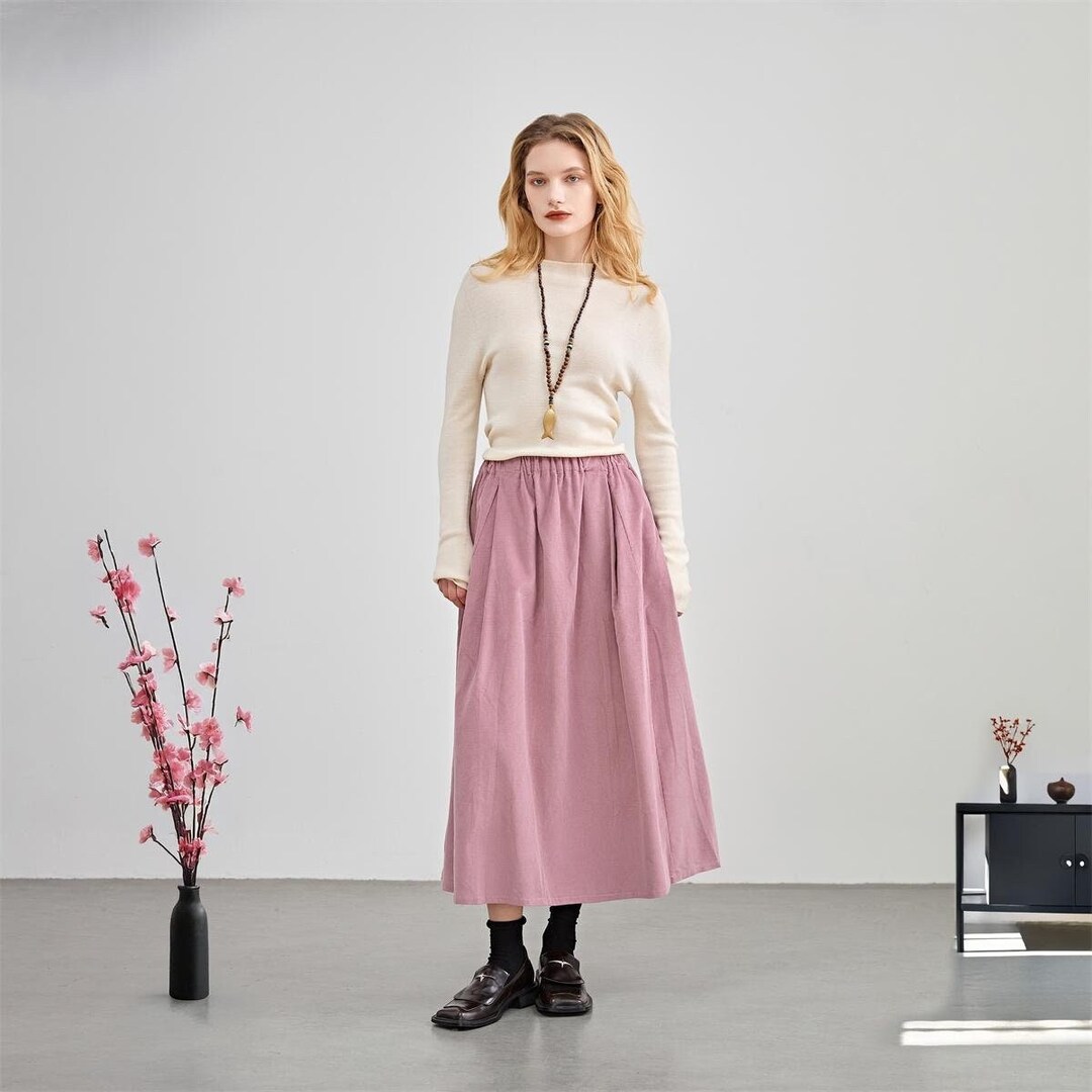 Cotton Corduroy Skirt Elastic Waist Skirts Thick Winter Skirt for Women ...