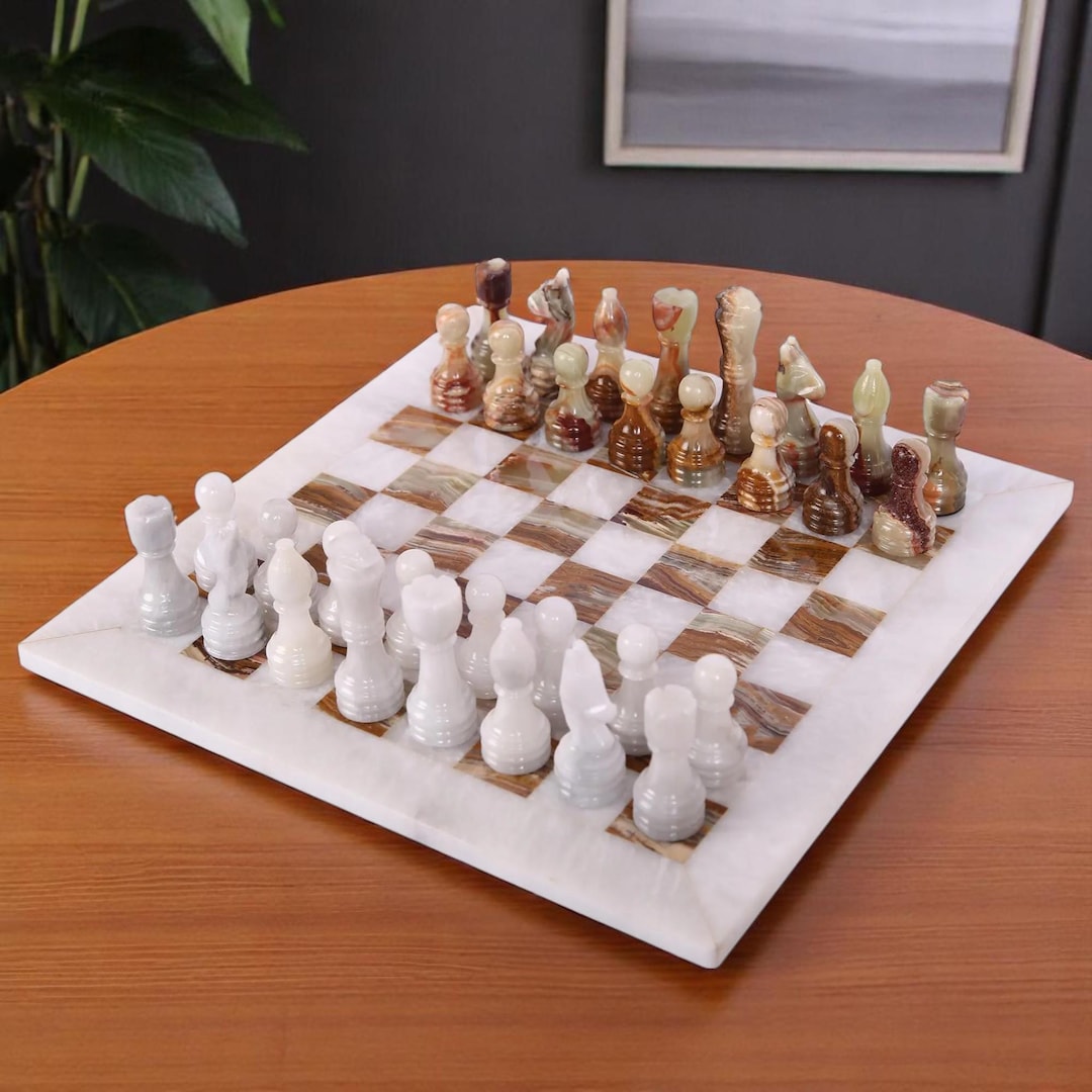 Modern Luxury Chess Set Marble Chess Board and Pieces White & Onyx ...